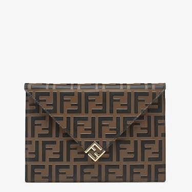 Fendi Ff Diamonds Flat Pouch - Brown