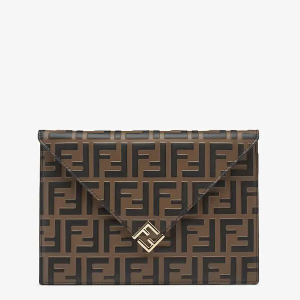Fendi Ff Diamonds Flat Pouch - Brown
