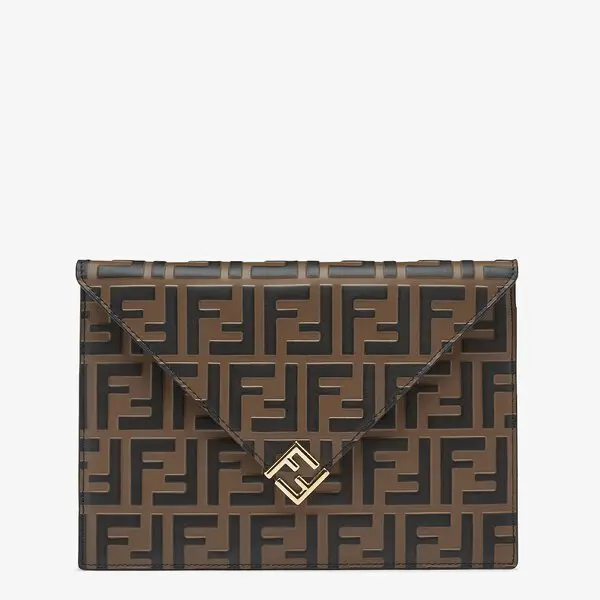 Fendi Ff Diamonds Flat Pouch - Brown