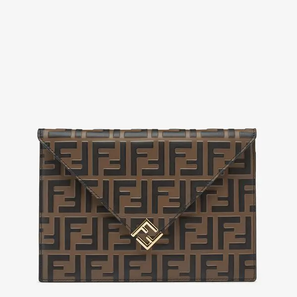 Fendi Ff Diamonds Flat Pouch - Brown