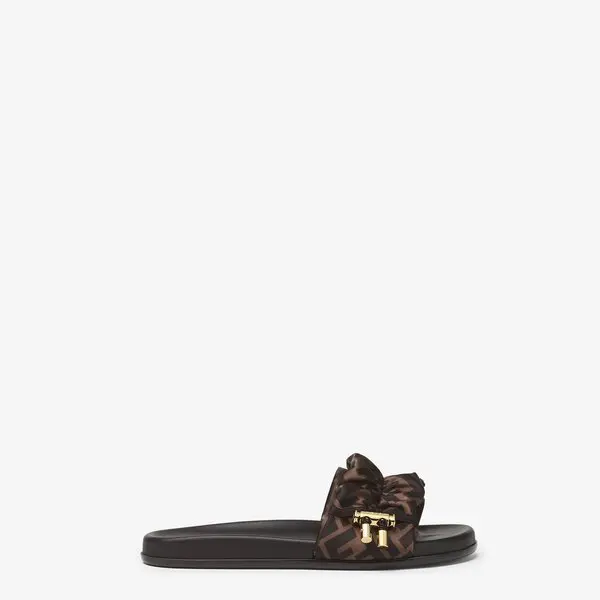 Fendi Ff Motif Satin Slides - Brown