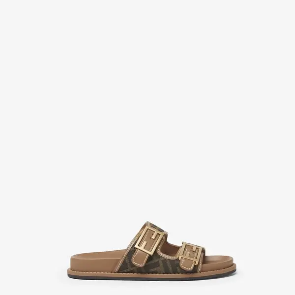 Fendi Ff Baguette Buckled Slides - Brown