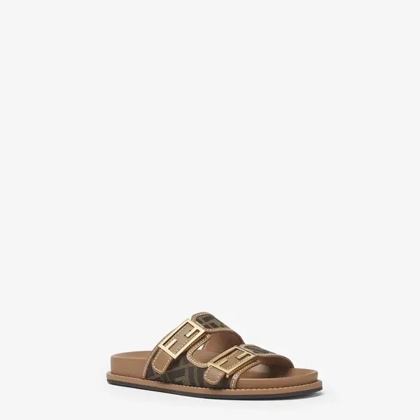 Fendi Ff Baguette Buckled Slides - Brown