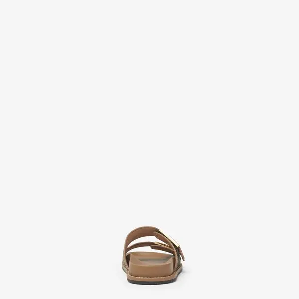 Fendi Ff Baguette Buckled Slides - Brown
