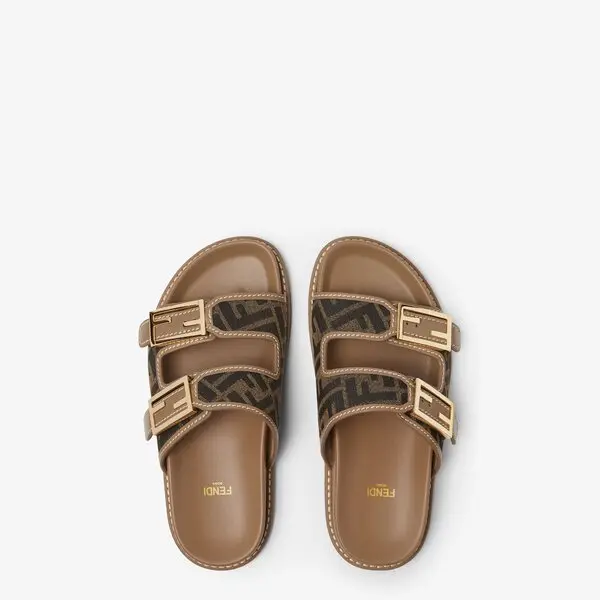 Fendi Ff Baguette Buckled Slides - Brown