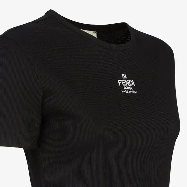 Fendi Ribbed Cotton Jersey Top - Black