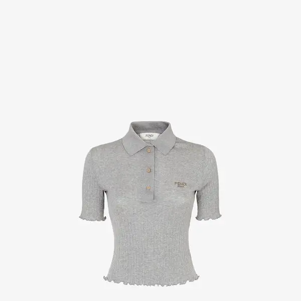 Fendi Cropped Rib Knit Polo Shirt