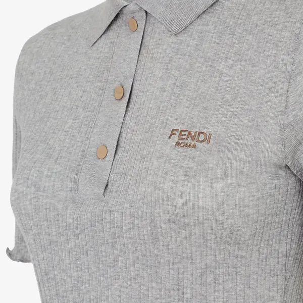 Fendi Cropped Rib Knit Polo Shirt