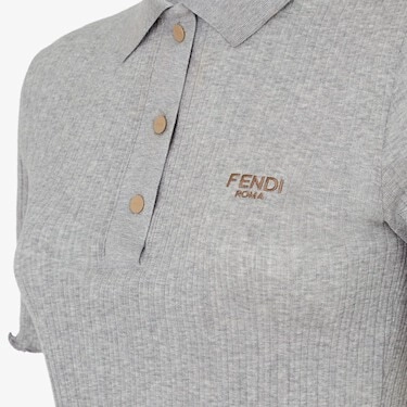 Fendi Cropped Rib Knit Polo Shirt