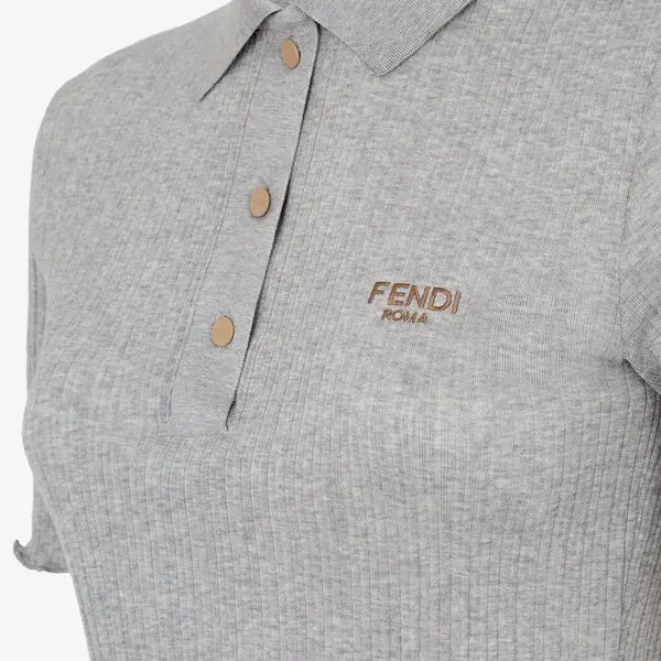 Fendi Cropped Rib Knit Polo Shirt