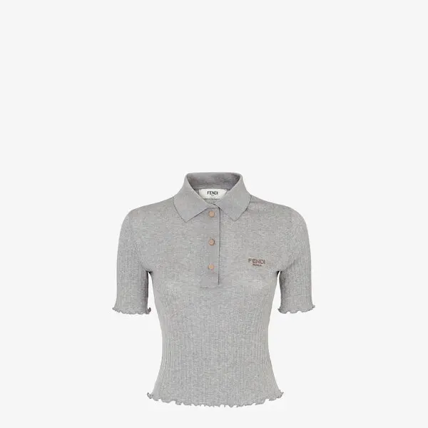 Fendi Cropped Rib Knit Polo Shirt - Grey