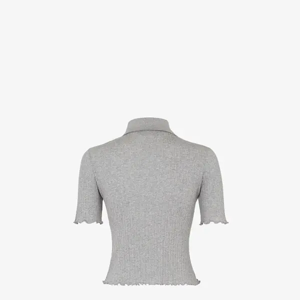 Fendi Cropped Ribbed Polo Shirt With Embroidered Logo