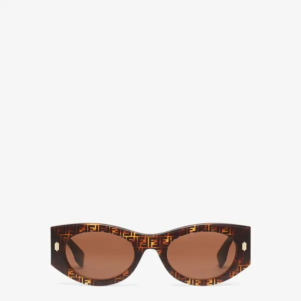 Fendi Roma Havana Acetate Oval Sunglasses - Brown