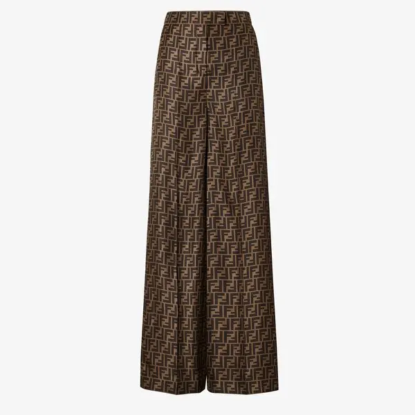 Fendi Wide-leg Ff Motif Trousers - Brown