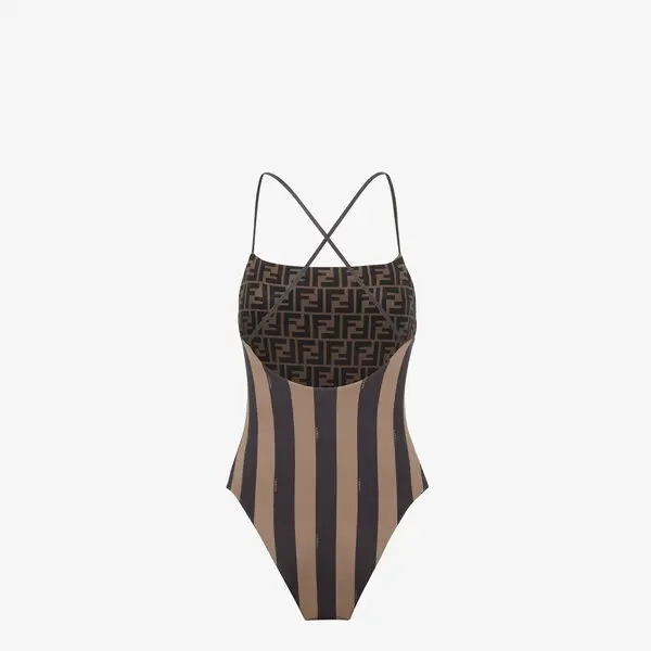 Fendi Striped One-piece Swimsuit - Brown