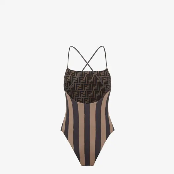 Fendi Reversible Pequin Stripe One-piece Swimsuit - Brown