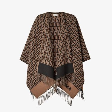Fendi Ff Motif Wool And Cashmere Poncho - Brown