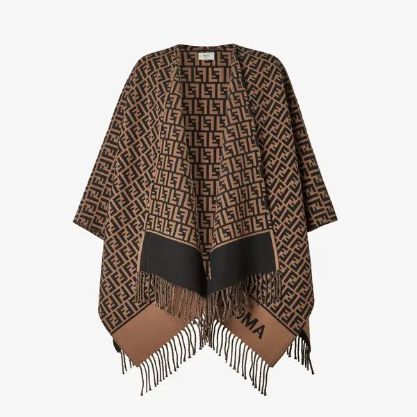 Fendi Ff Motif Wool And Cashmere Poncho - Brown