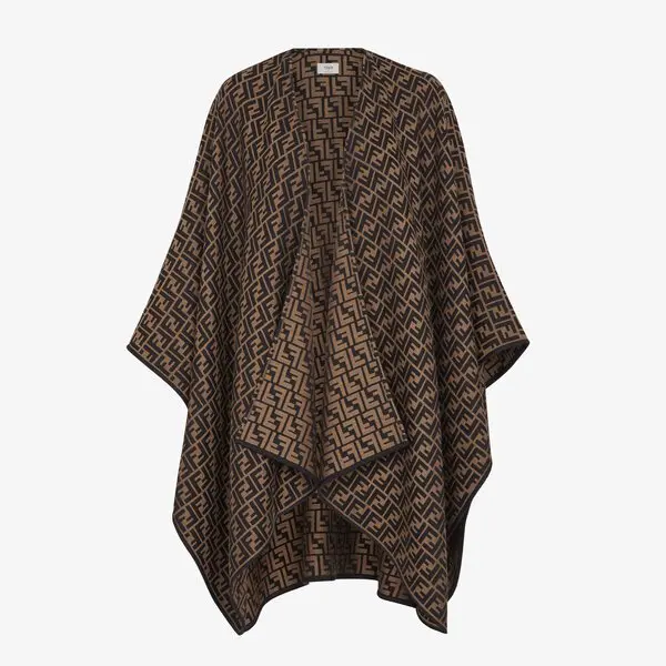 Fendi Wool And Silk Blend Poncho - Brown