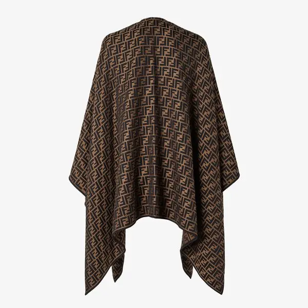 Fendi Wool And Silk Blend Poncho - Brown