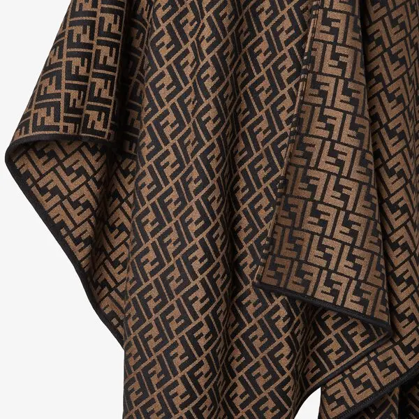 Fendi Wool And Silk Blend Poncho - Brown