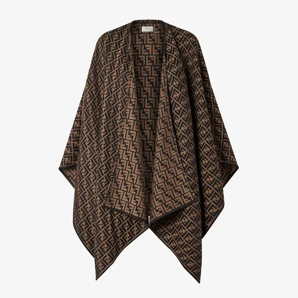 Fendi Wool And Silk Blend Poncho - Brown