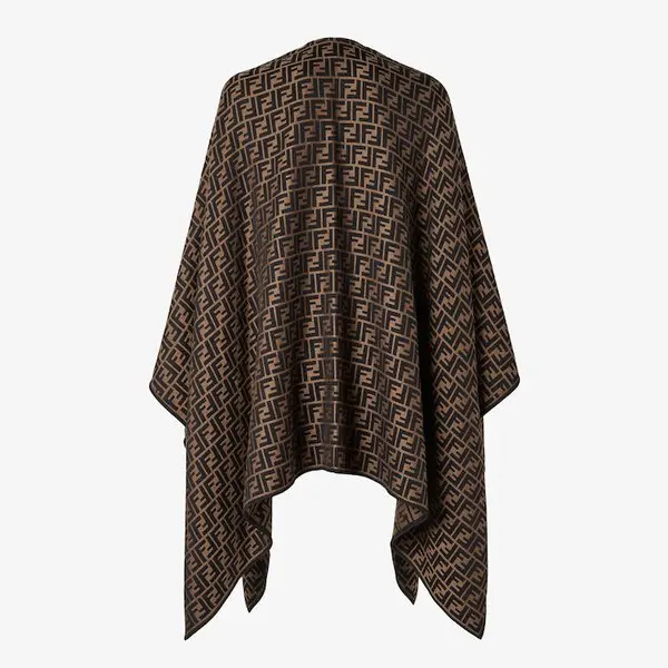 Fendi Wool And Silk Blend Poncho - Brown