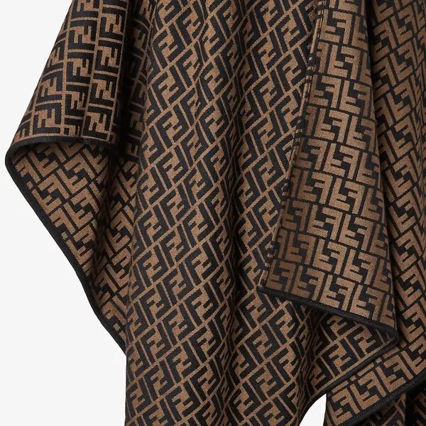 Fendi Wool And Silk Blend Poncho - Brown