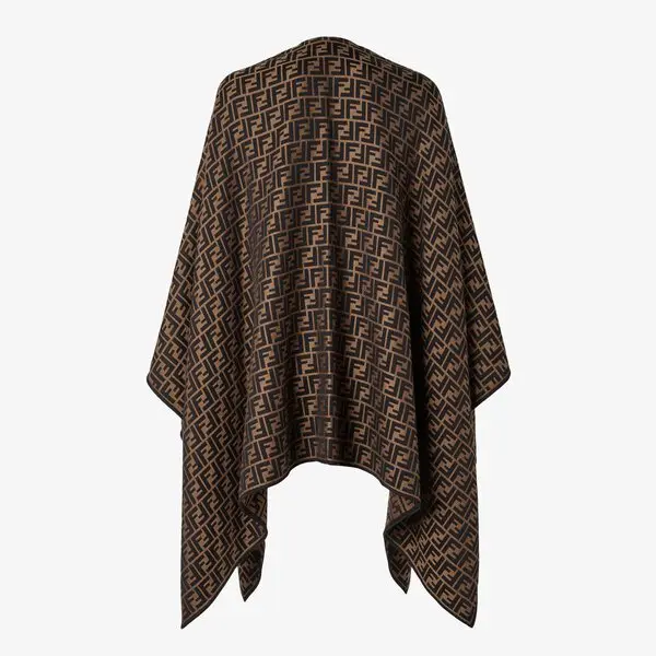 Fendi Wool And Silk Blend Poncho - Brown