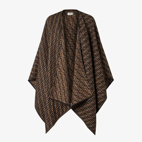 Fendi Wool And Silk Blend Poncho - Brown