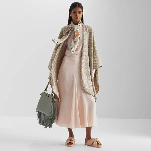 Fendi Wool And Silk Blend Poncho - Beige