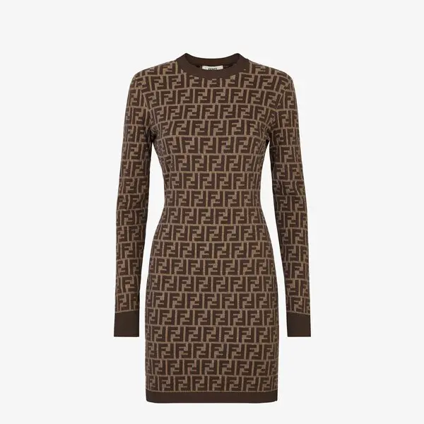 Fendi Knit Ff Motif Jacquard Dress - Brown