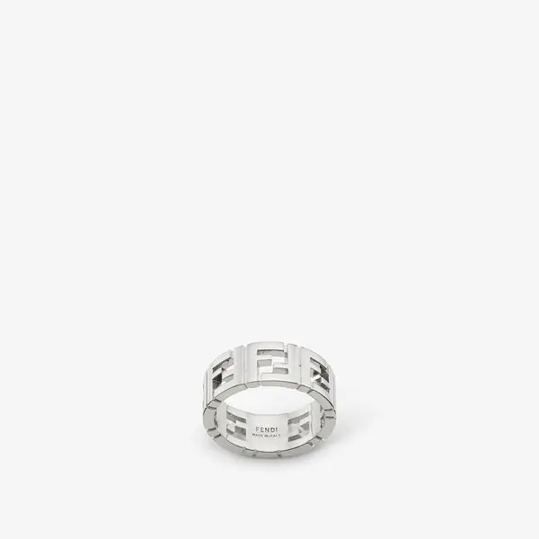 Fendi Ff Motif Wide-band Ring - Silver