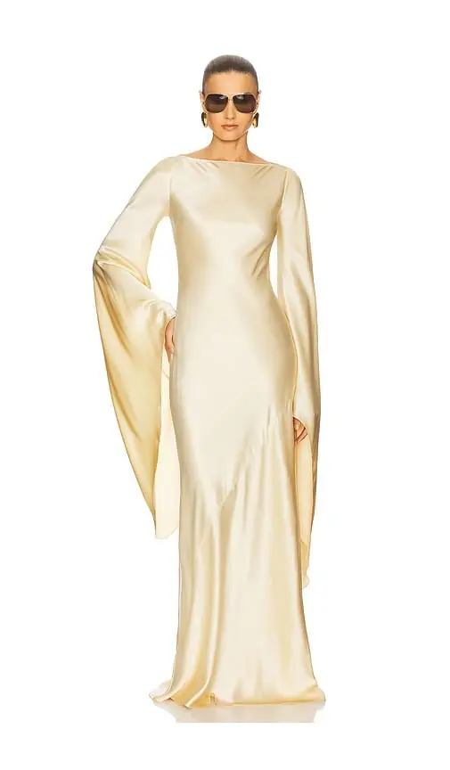 HELSA The Rosalind Dress In Silk Charmeuse - Yellow