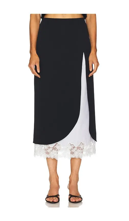 HELSA Lace Trimmed Midi Pencil Skirt - Black