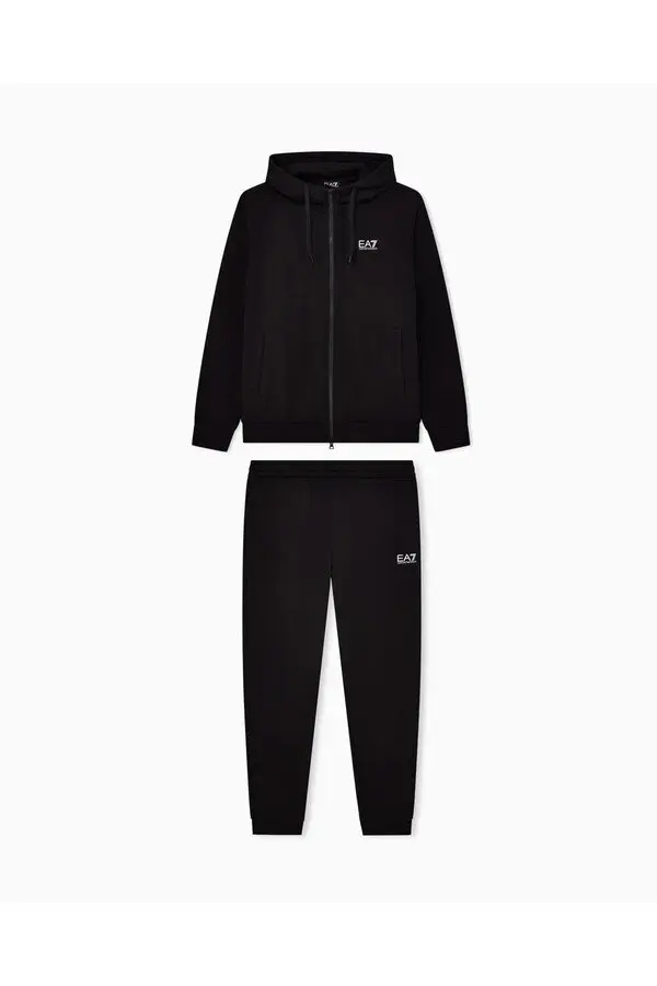 EA7 Core Identity Cotton-blend Hooded Tracksuit - Black