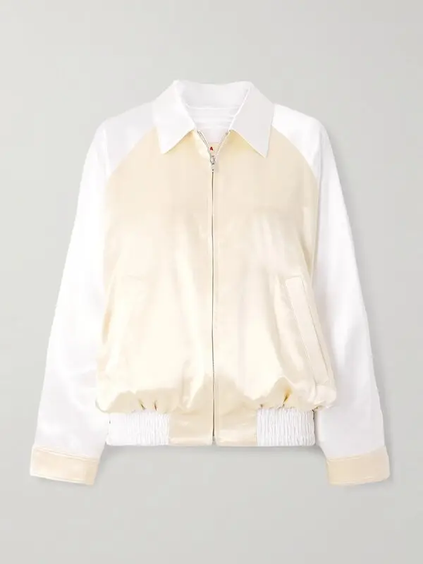Marni Appliquéd Two-tone Satin Bomber Jacket - Neutrals
