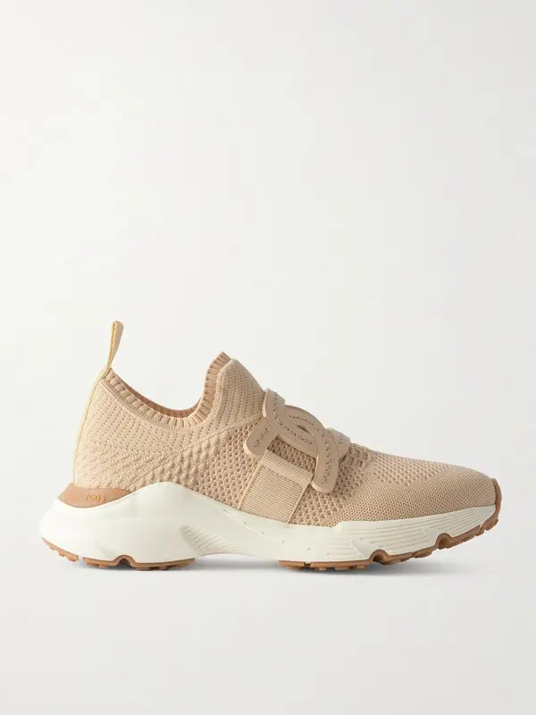 TOD'S Leather-trimmed Stretch-knit Slip-on Sneakers - Neutrals