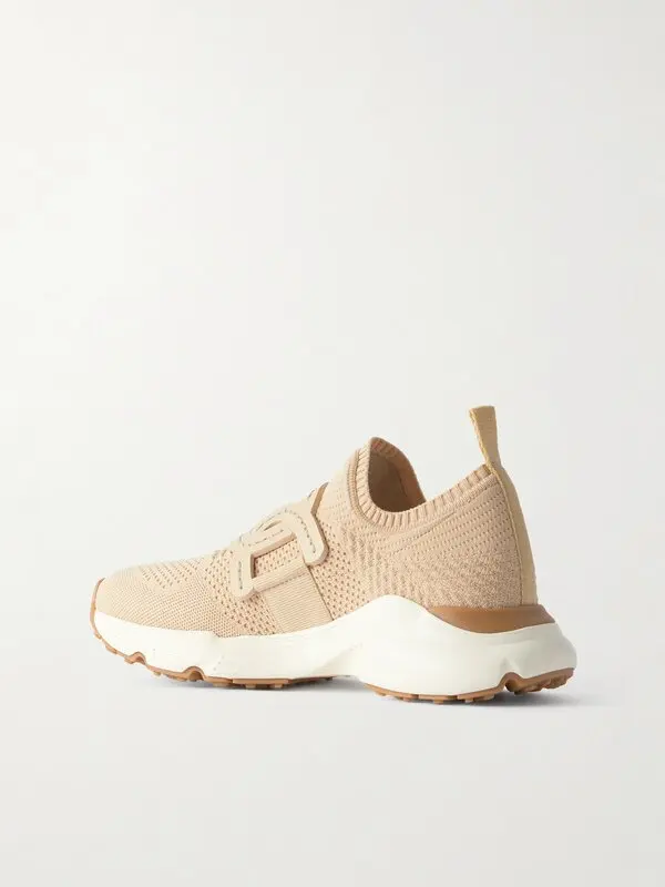 TOD'S Leather-trimmed Stretch-knit Slip-on Sneakers - Neutrals