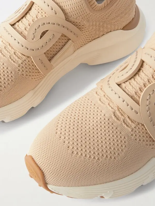 TOD'S Leather-trimmed Stretch-knit Slip-on Sneakers - Neutrals