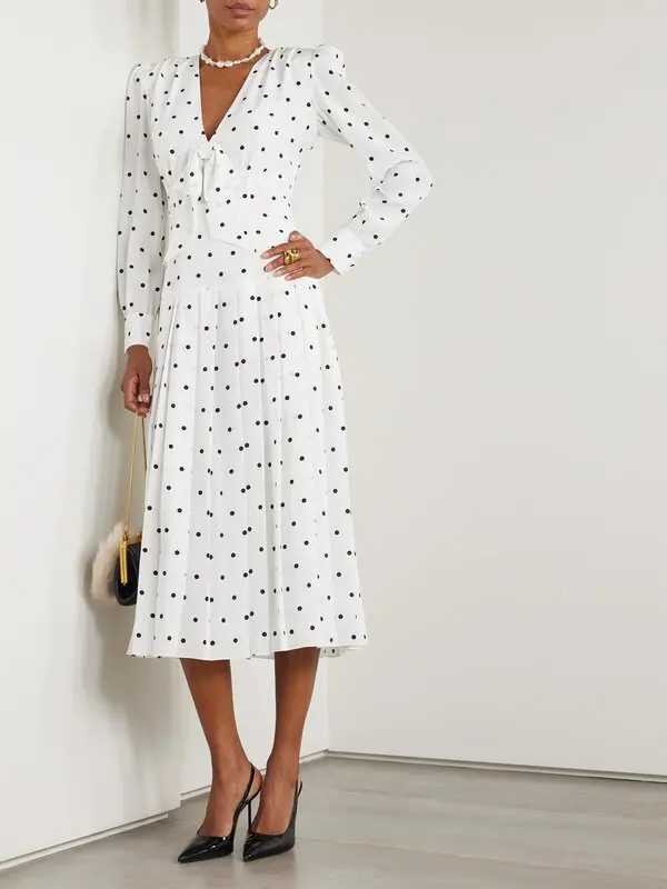 ワンピース Polka Dot Side Bow Pleated Dress/white Alessandra Rich Bow-Embellished Pleated Polka-Dot Silk Midi Dress