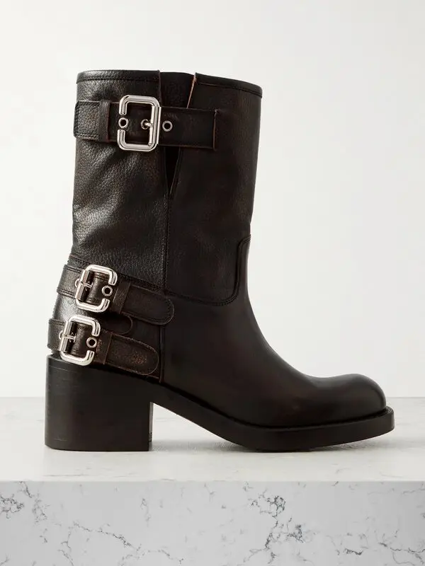 Chloé Buckled Textured-leather Ankle Boots