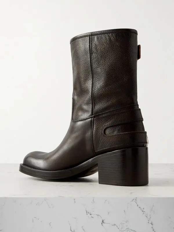 Chloé Buckled Textured-leather Ankle Boots
