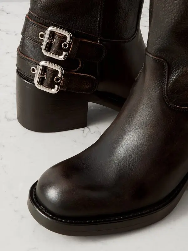 Chloé Buckled Textured-leather Ankle Boots
