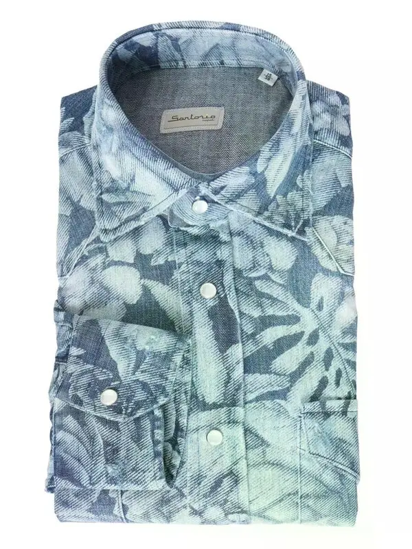 SARTORIO NAPOLI Floral Denim Shirt - Blue