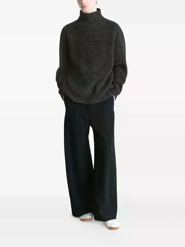 LEMAIRE High-neck Ribbed Knit Sweater - Black