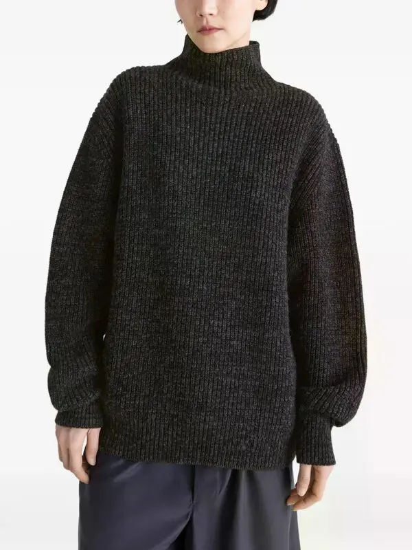 LEMAIRE High-neck Ribbed Knit Sweater - Black