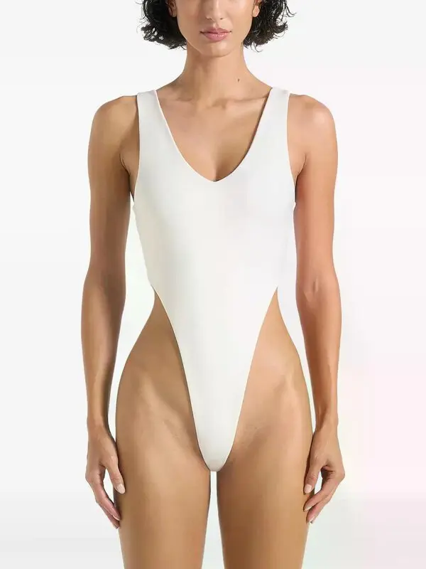 Manière De Voir Maniere De Voir V-neck Bodysuit With High-cut Leg - White