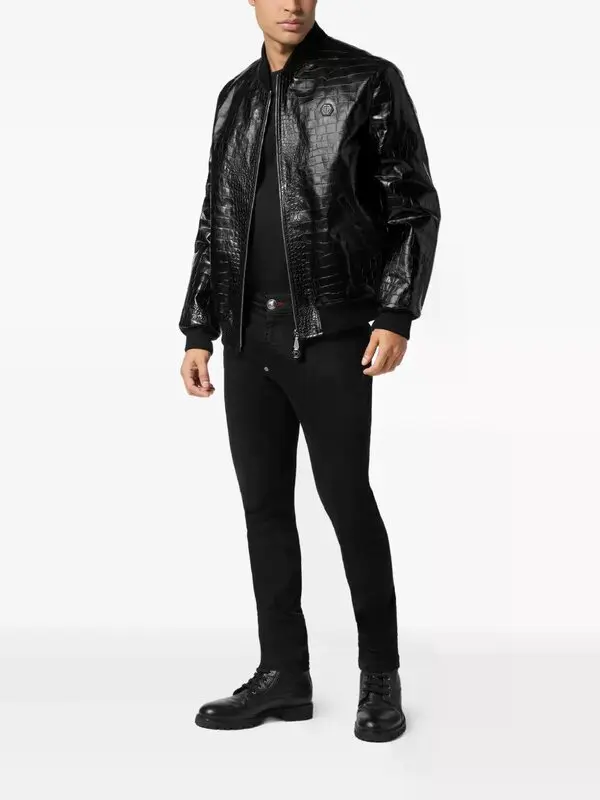 Philipp Plein Crocodile-effect Leather Bomber Jacket