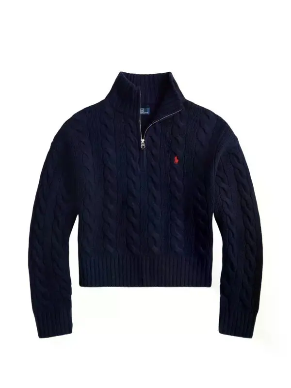 Polo Ralph Lauren Navy Cable-knit Quarter-zip Sweater